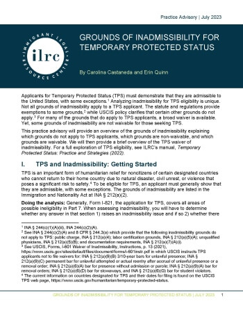 Grounds of Inadmissibility for Temporary Protected Status | Immigrant ...